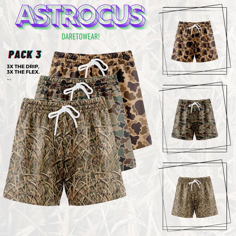 OPRINT Pack 3 Camo Slimfit Hunting Shorts with 5 inch Inseam Realistic ...