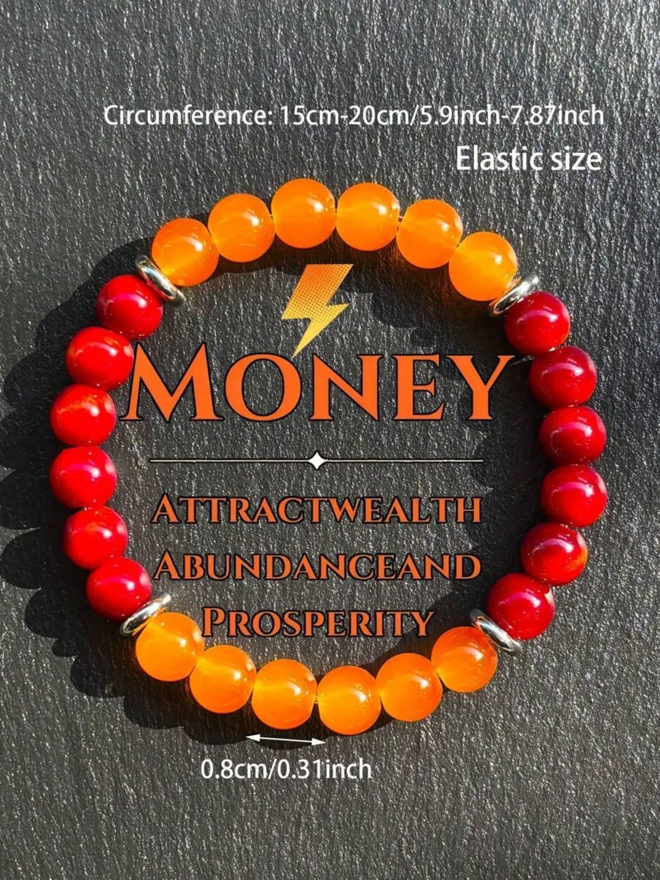 8mm Orange Quartz, Red Gradient, Wealth Gemstone Elastic Bracelet ...