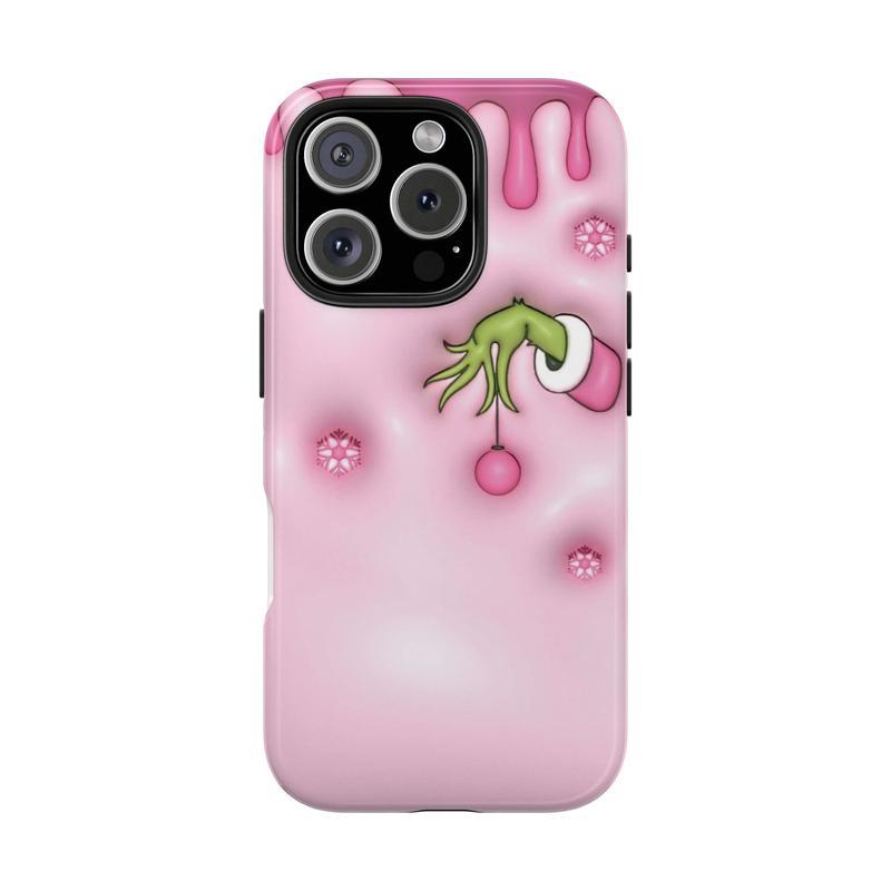 Pink Grinchy Christmas Phone Case, Cute Holiday Drip iPhone Cover ...