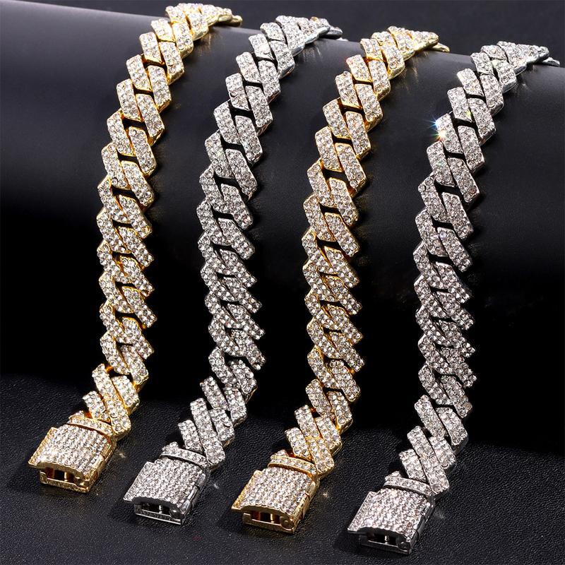 Hip Hop Bling Cuban Link Chain Necklace for Men Women Silver Color ...
