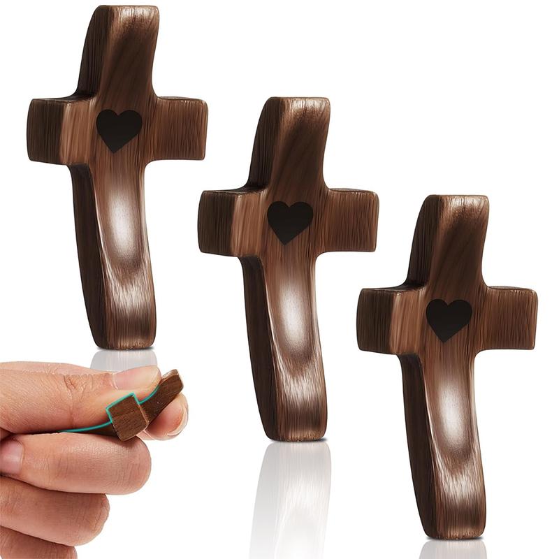 3Pcs Pocket Wooden Cross Decorations - Anxiety Relief Fidget Cross ...