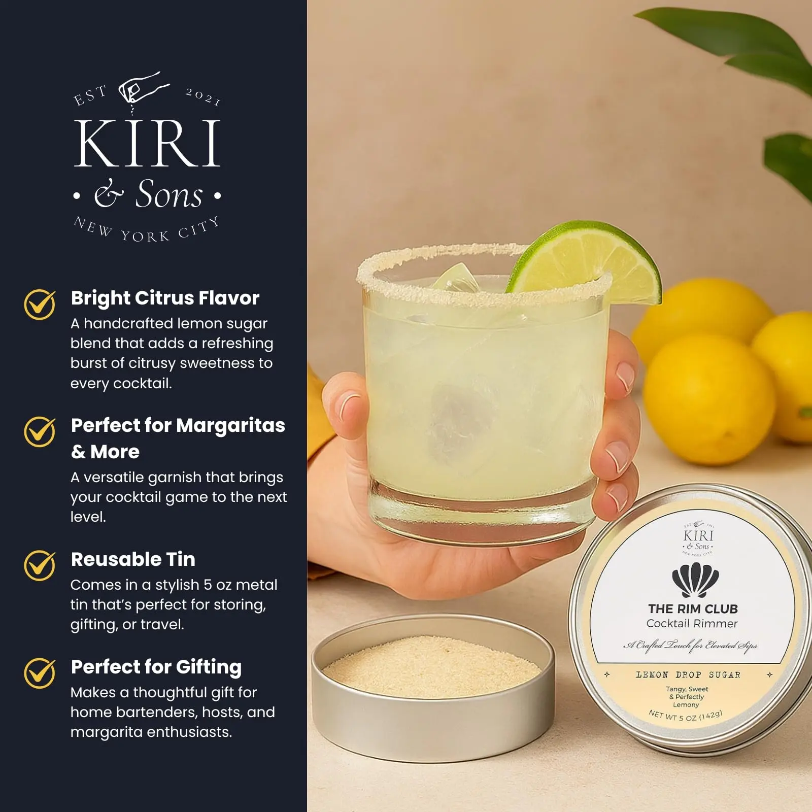 Kiri & Sons The Rim Club Cocktail Rimmer - Rimming Salt for Margaritas ...