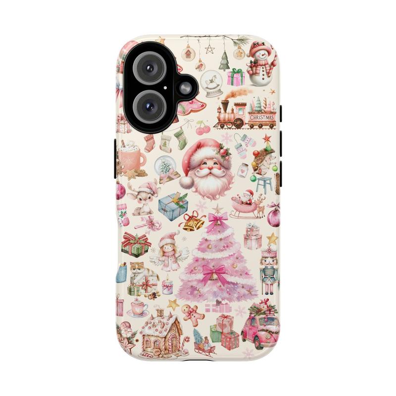 Vintage Pastel Pink Christmas Phone Case – Cute Holiday Collage Design ...