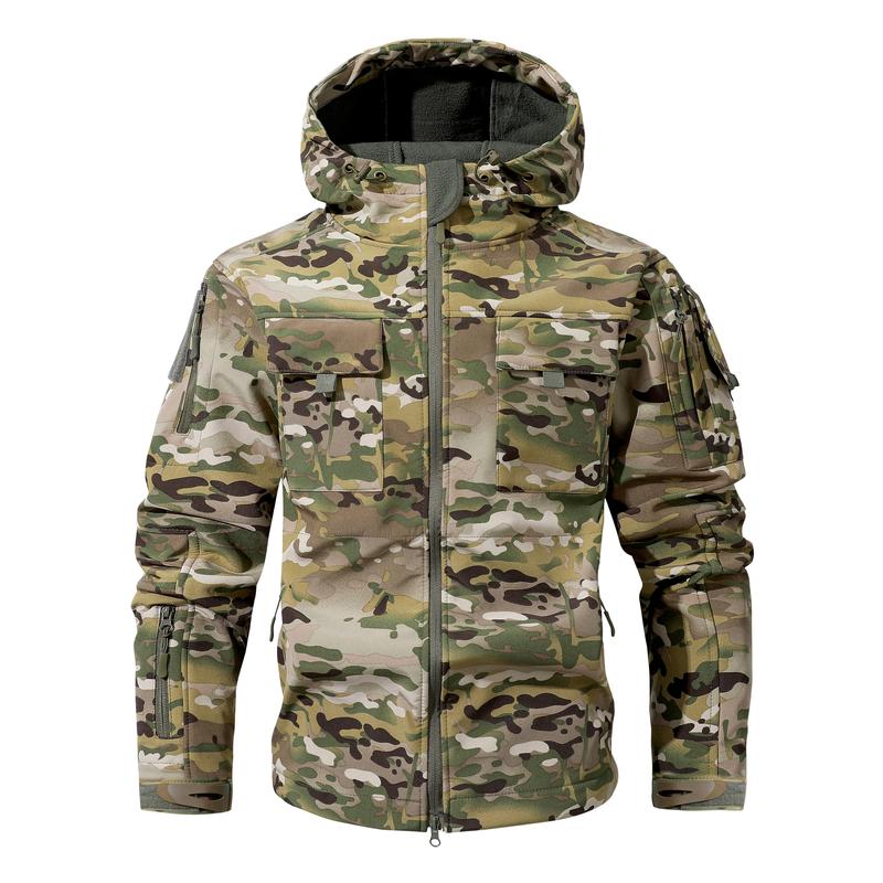 Men's multi-pocket work jacket with hood, waterproof fleece jacket ...