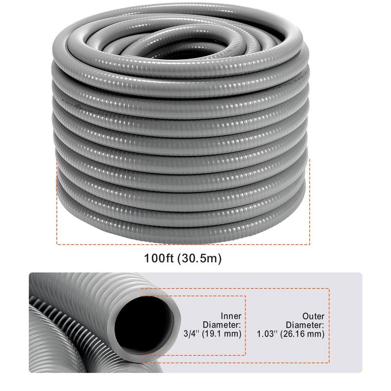 VEVOR 3/4-Inch Flexible Electrical Conduit, 100 ft, PVC Liquid-Tight ...
