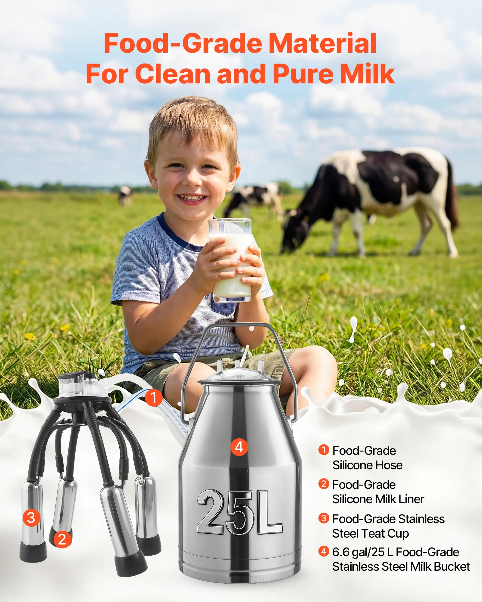 【Summervibes】VEVOR Electric Cow Milking Machine, 6.6 Gal / 25 L 304 ...