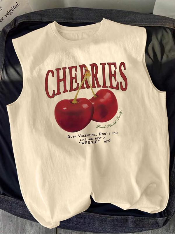 Men's Cherries Print Tank Top, Regular Fit Casual Comfy Sleeveless Top ...