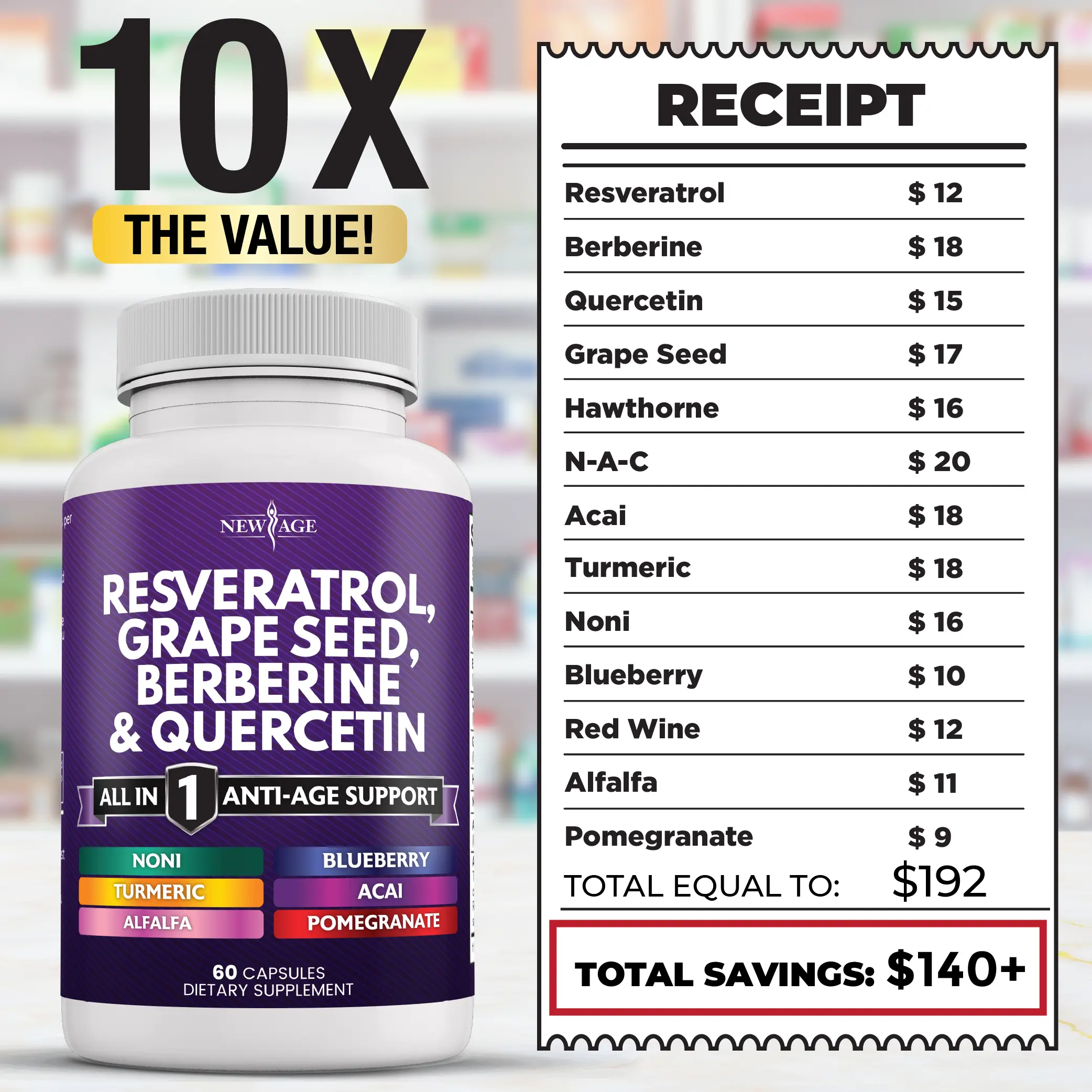 NEW AGE Resveratrol, Berberine, Grape Seed Extract, Quercetin ...