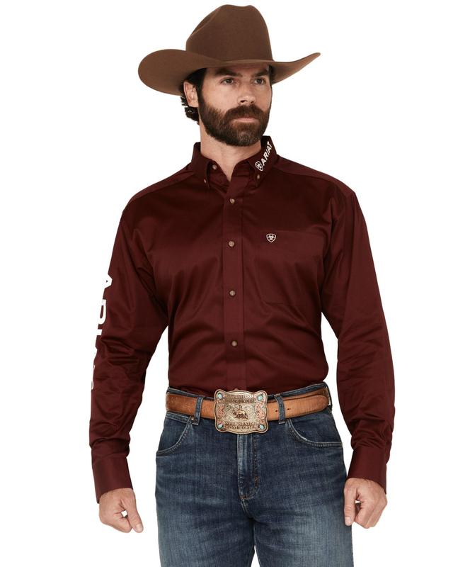 Ariat Men's Burgundy Team Logo Solid Twill Long Sleeve Western Shirt ...