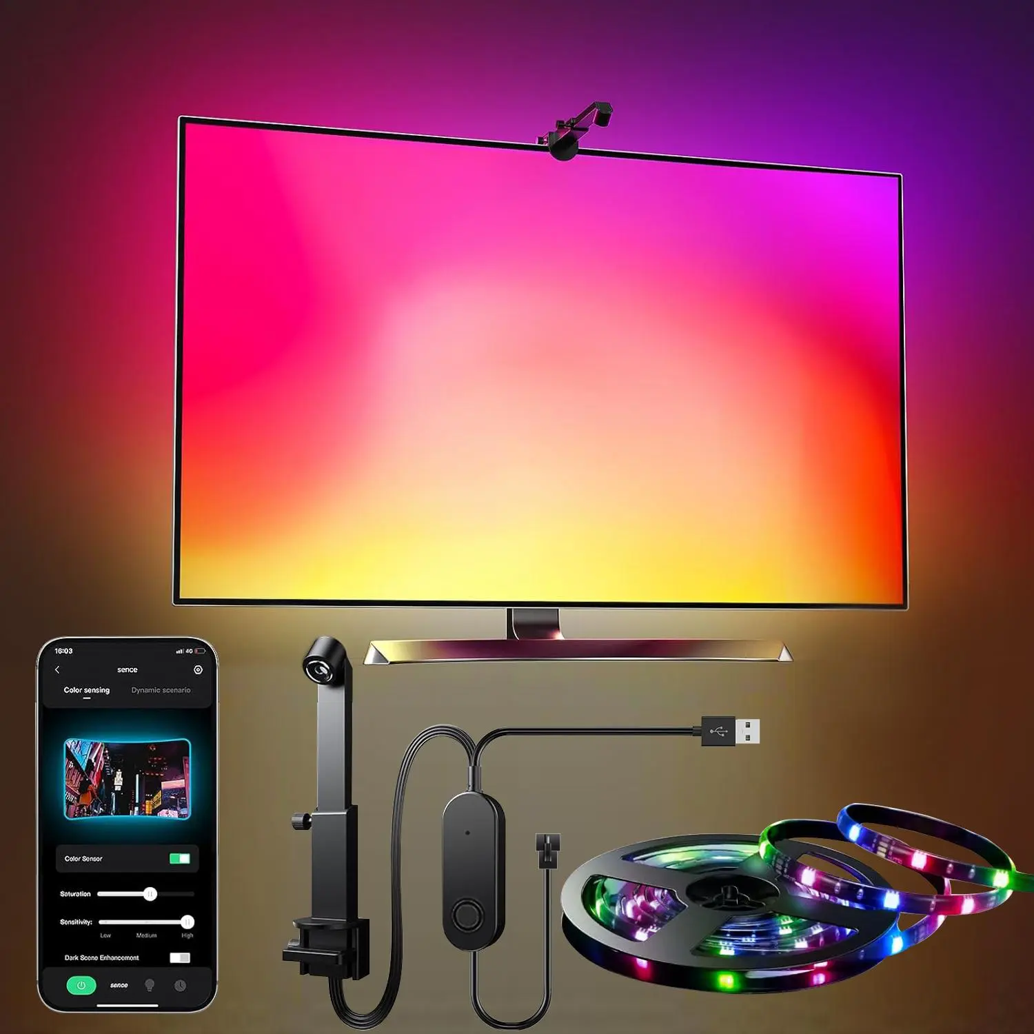 TV LED Backlight with AR Sensor, RGBIC Magic Light Strip, Smart TV ...