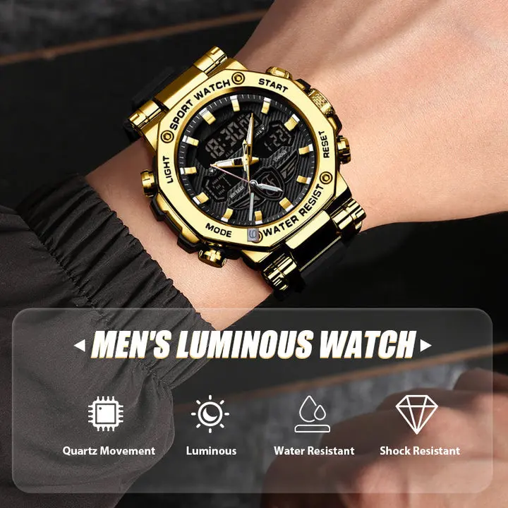 Men's Multifunction Waterproof Luminous Watch with Dual Time Display ...