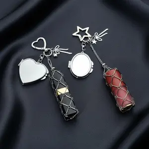 Keychain Lipstick Case with Mirror Bag Accessory Stainless Steel Mesh ...