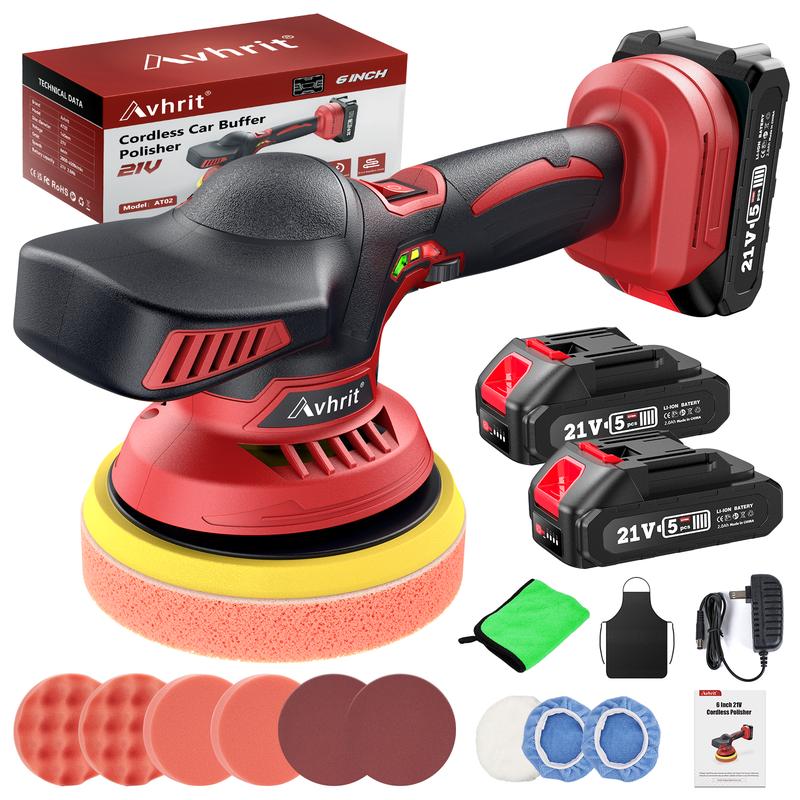 Cordless Car Buffer Polisher kit w/ 2x2000mAh 21V Batteries, 6 Inch Car buffer Waxer Kit w/ 6 ...