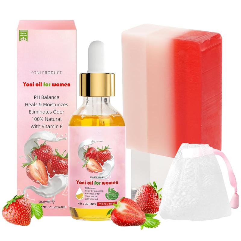 Natural Yoni Oil & Yoni Soap Bar for Women - 2 FL OZ Strawberry Coconut ...