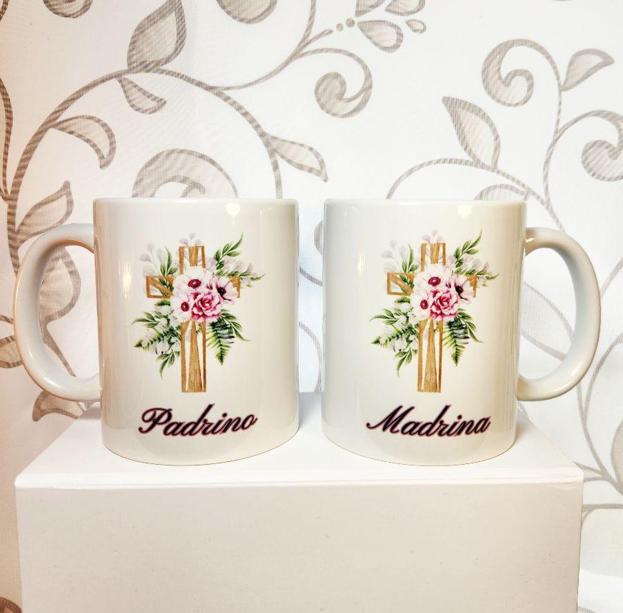 Padrino & Madrina Mugs with Cross and Floral Design for Special ...