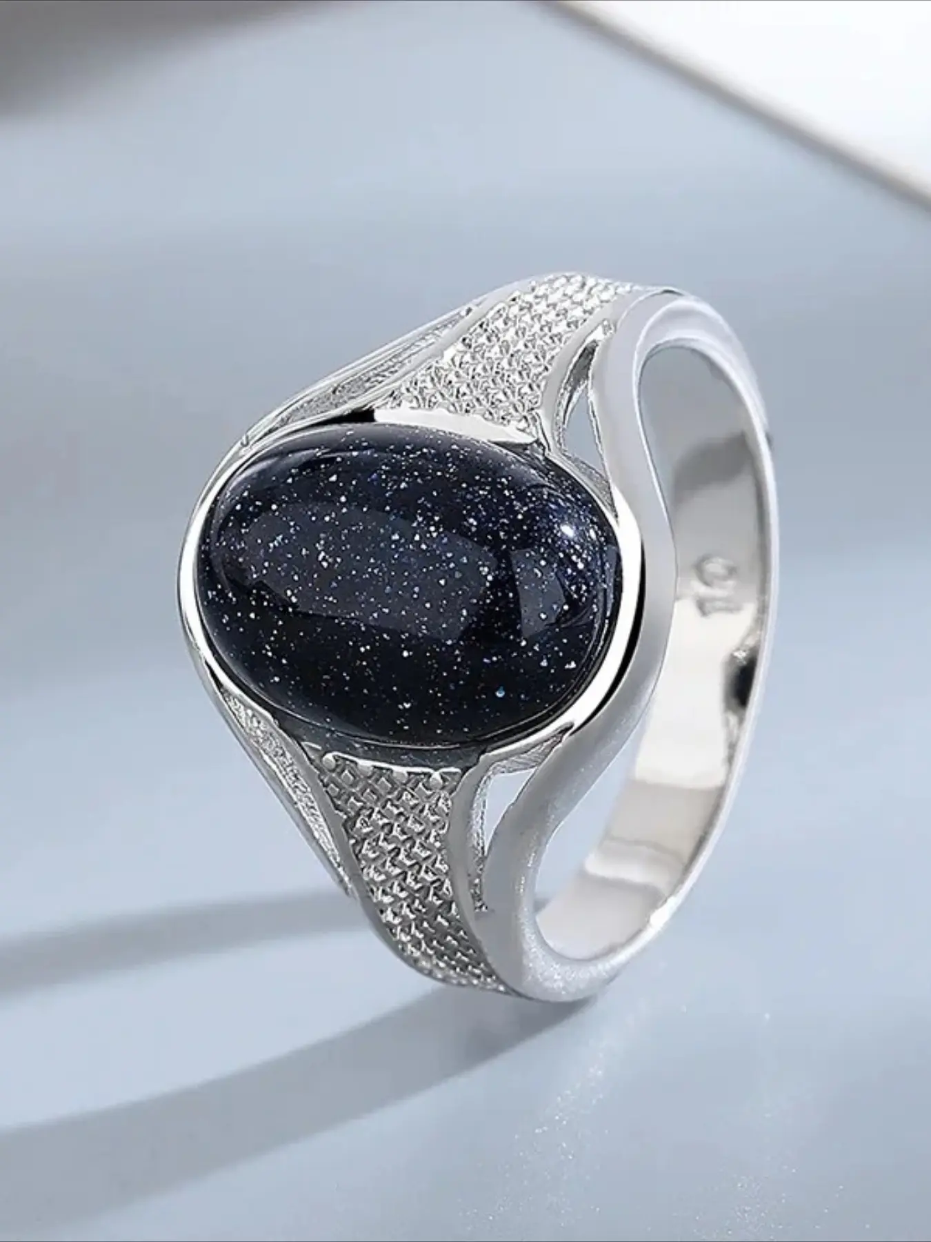 Lover's Vintage 10*14mm Bluesand Stone Ring for Women Men Couple Silver ...