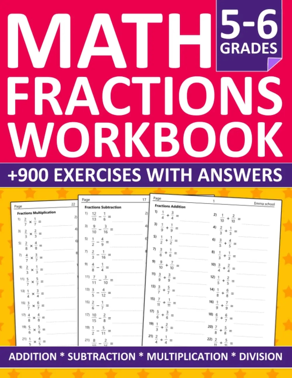 Fractions Math Workbook For Grades 5-6 With Addition, Subtraction ...
