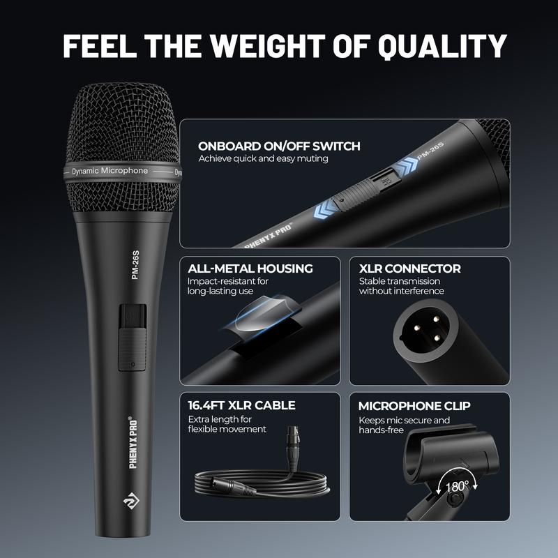 Phenyx Pro PM-26/26S Vocal Microphone, Supercardioid Dynamic Mic with ...