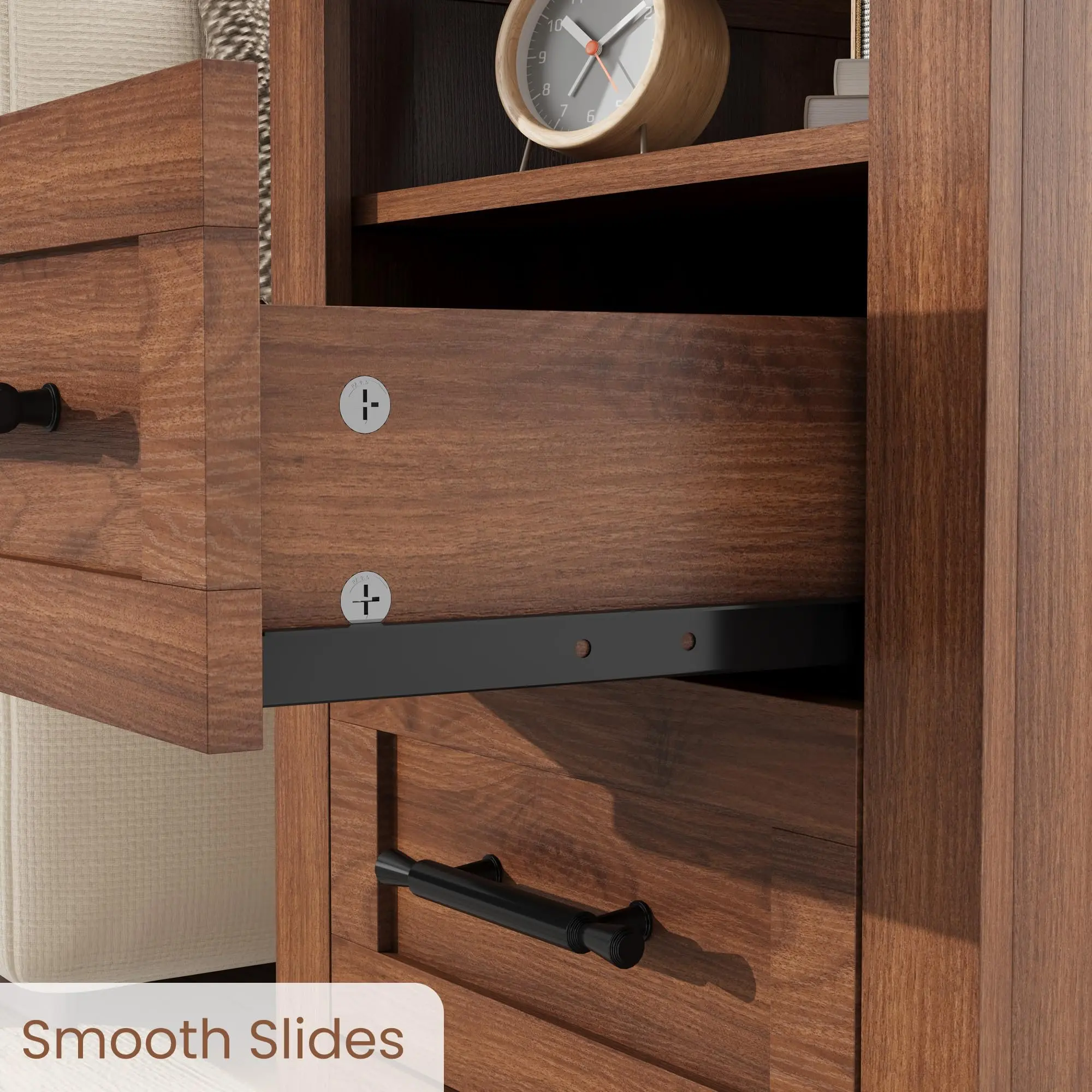 Garvee Farmhouse Bedside Table with Charging Station – 23.6" MDF ...