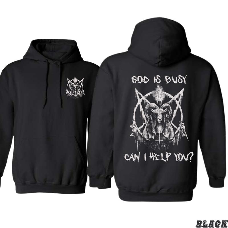 🐐 Dark Satanic "God Is Busy, Can I Help You?"Hoodie – Evil Goat Skull ...
