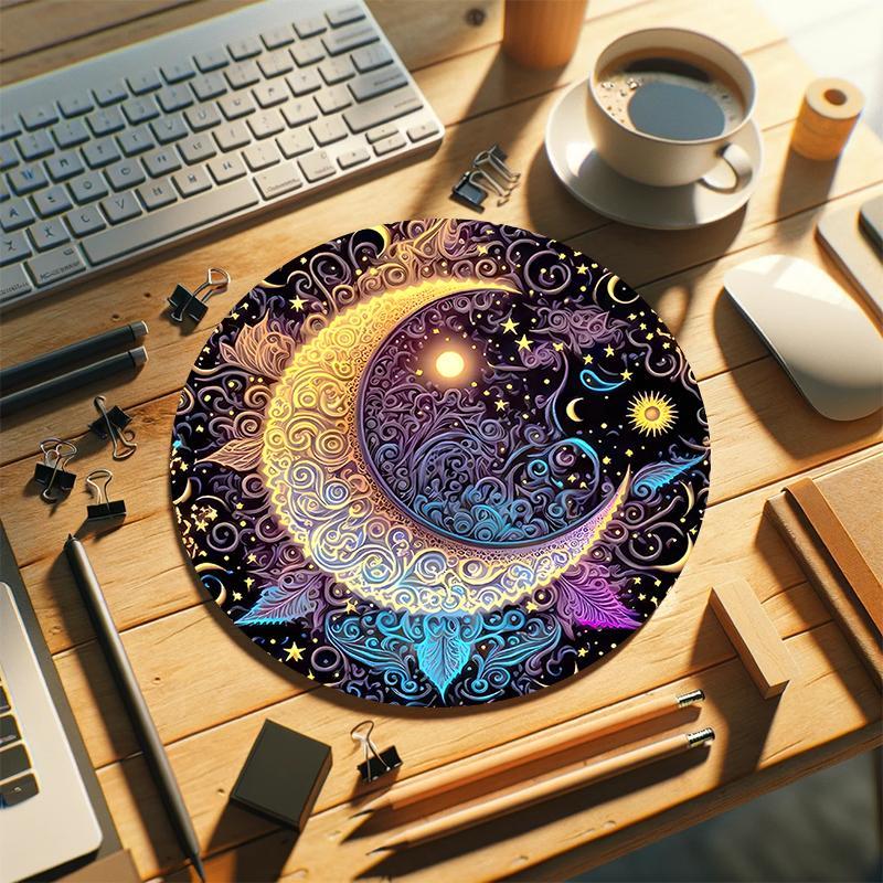 Moon Pattern Personalized Mouse Pad, Round Anti-slip Mouse Pad ...