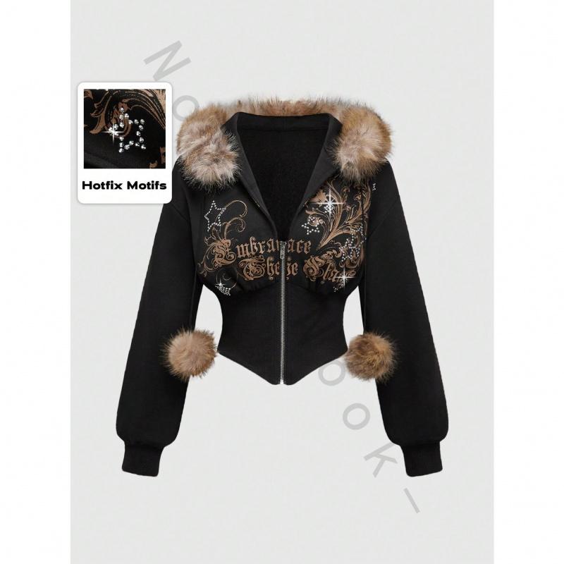 Grunge Punk Subculture Retro Print Collar Hoodie, Reconstructed Vine ...