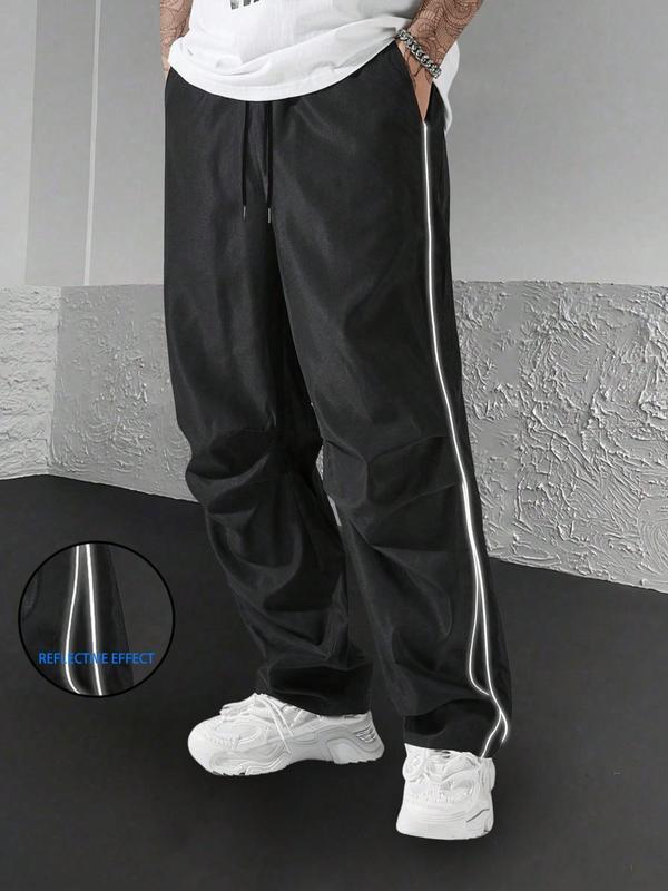 Men's Casual Reflective Strip Pants, Drawstring Waist Style Drop ...