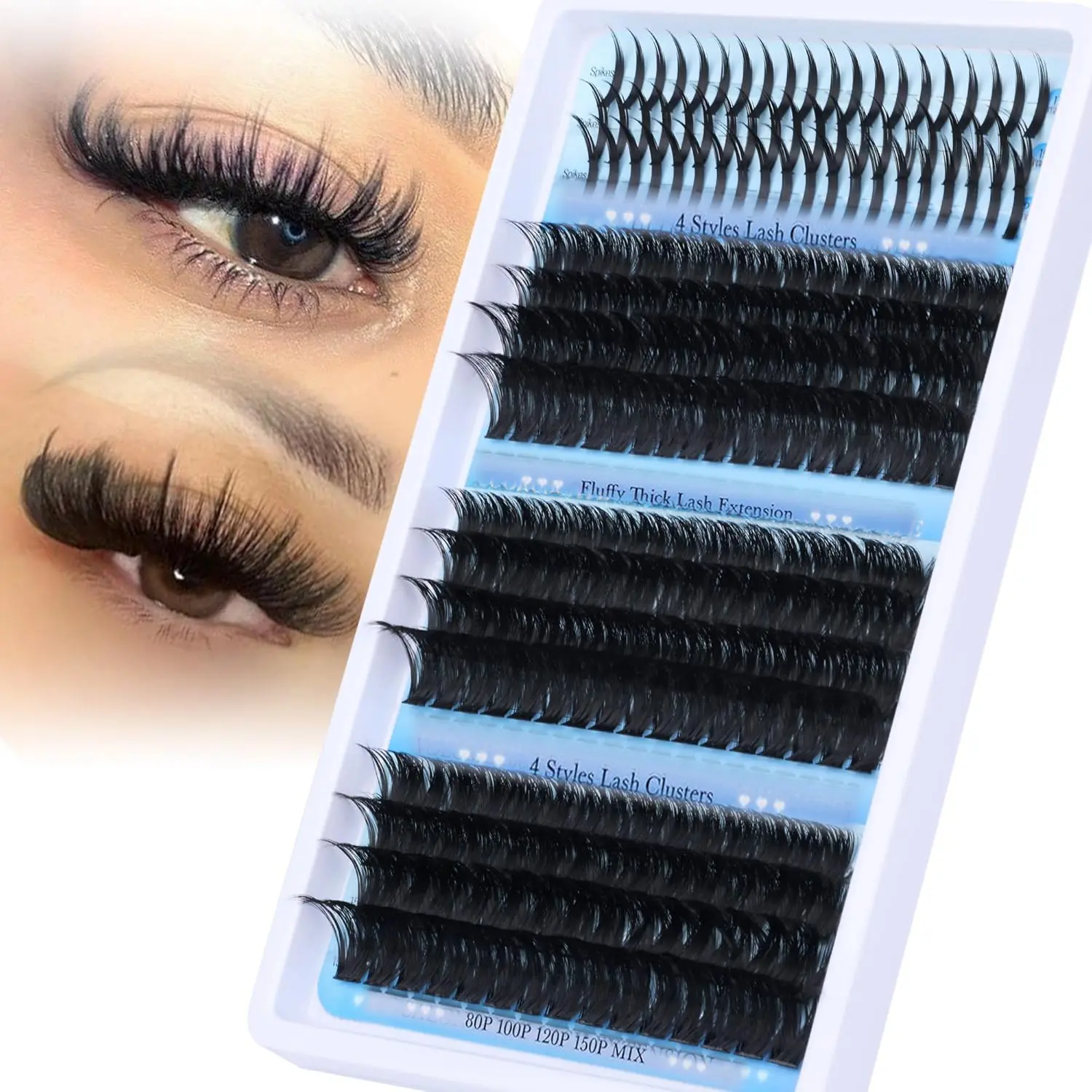 284 Cluster Eyelashes with Tips, D Curl Fluffy Lush Volume, 0.05mm ...
