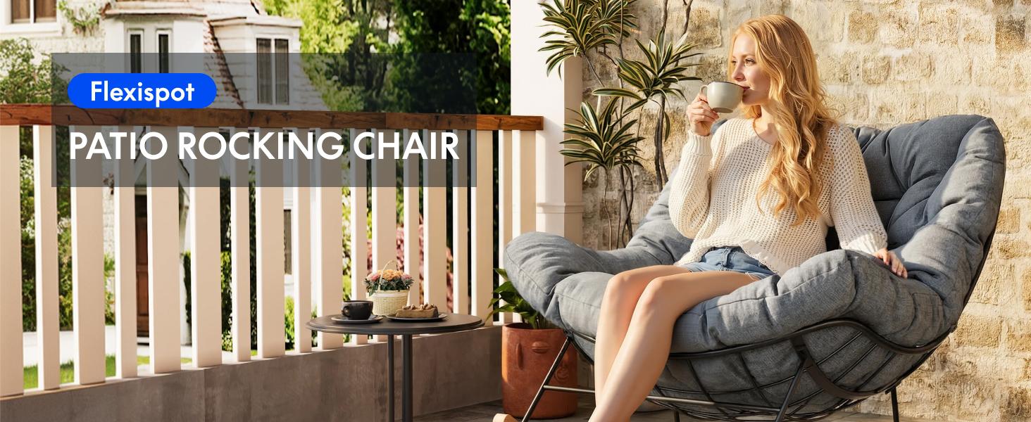 FLEXISPOT Oversized Papasan Egg Rocking Chair with Thick Cushion ...