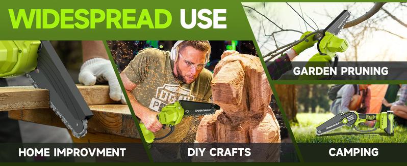 PULITUO Cordless Mini Chainsaw 6-Inch One-Hand Operated Lithium Battery ...