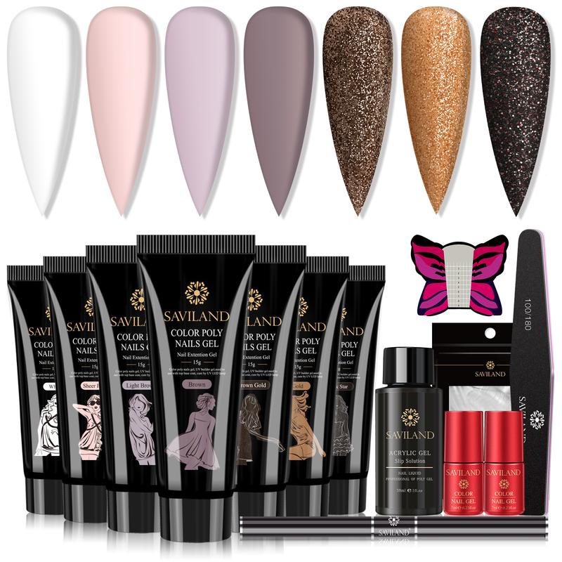 Saviland Poly Gel Nail Extension Kit - 7Colors All-In-One Poly Gel Nail ...