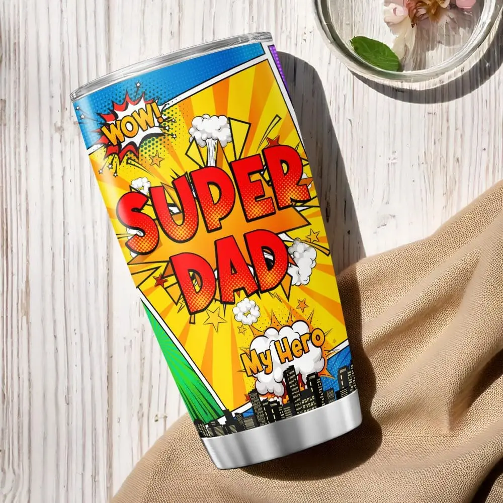 Super Dad Themed Tumbler, 20oz Stainless Steel Insulated Coffee Mug ...