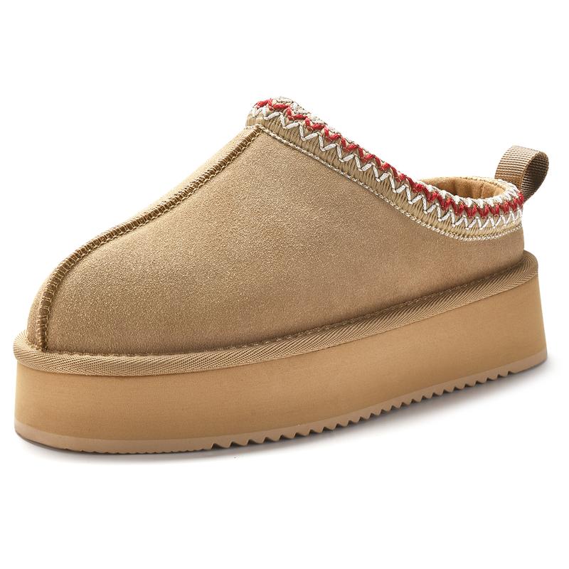 Snowind Women's Suede Platform Slip-on Slippers with Fluffy Fur Lining ...