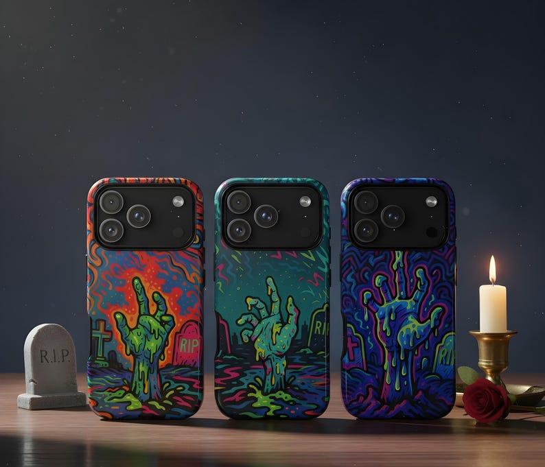 Neon Zombie Hand Phone Case Horror Halloween Creepy iPhone 17 16 15 14 ...