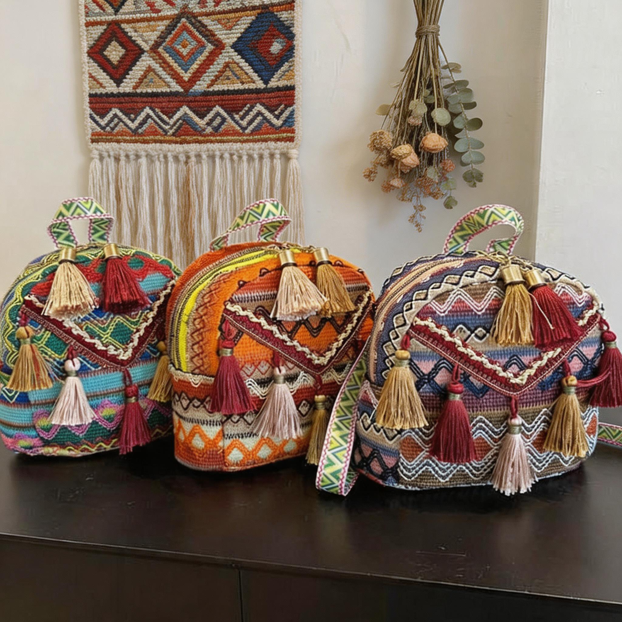 Bohemian Colorful Tassel Mini Backpack, Ethnic Style Casual Colorful ...