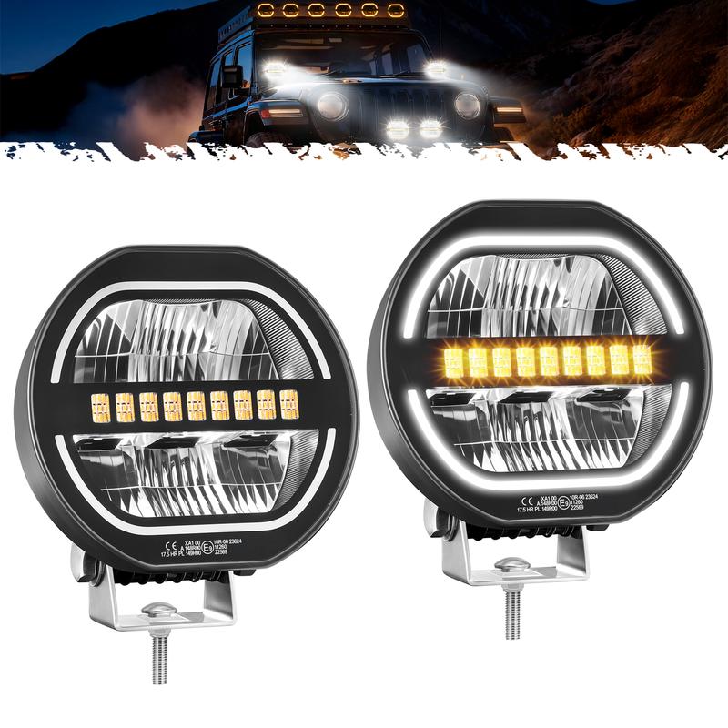 Partsam 5 Inch LED Round Lights Pods, Offroad Driving with Strobe Light ...