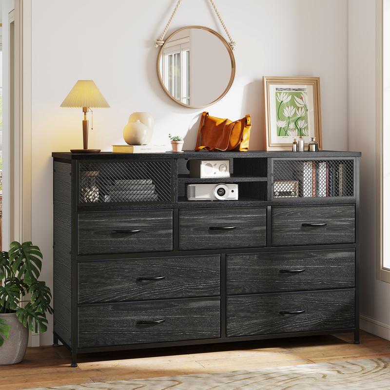 Raybee Furniture Dresser TV Stand with Power Outlet, with 7 Drawers TV ...