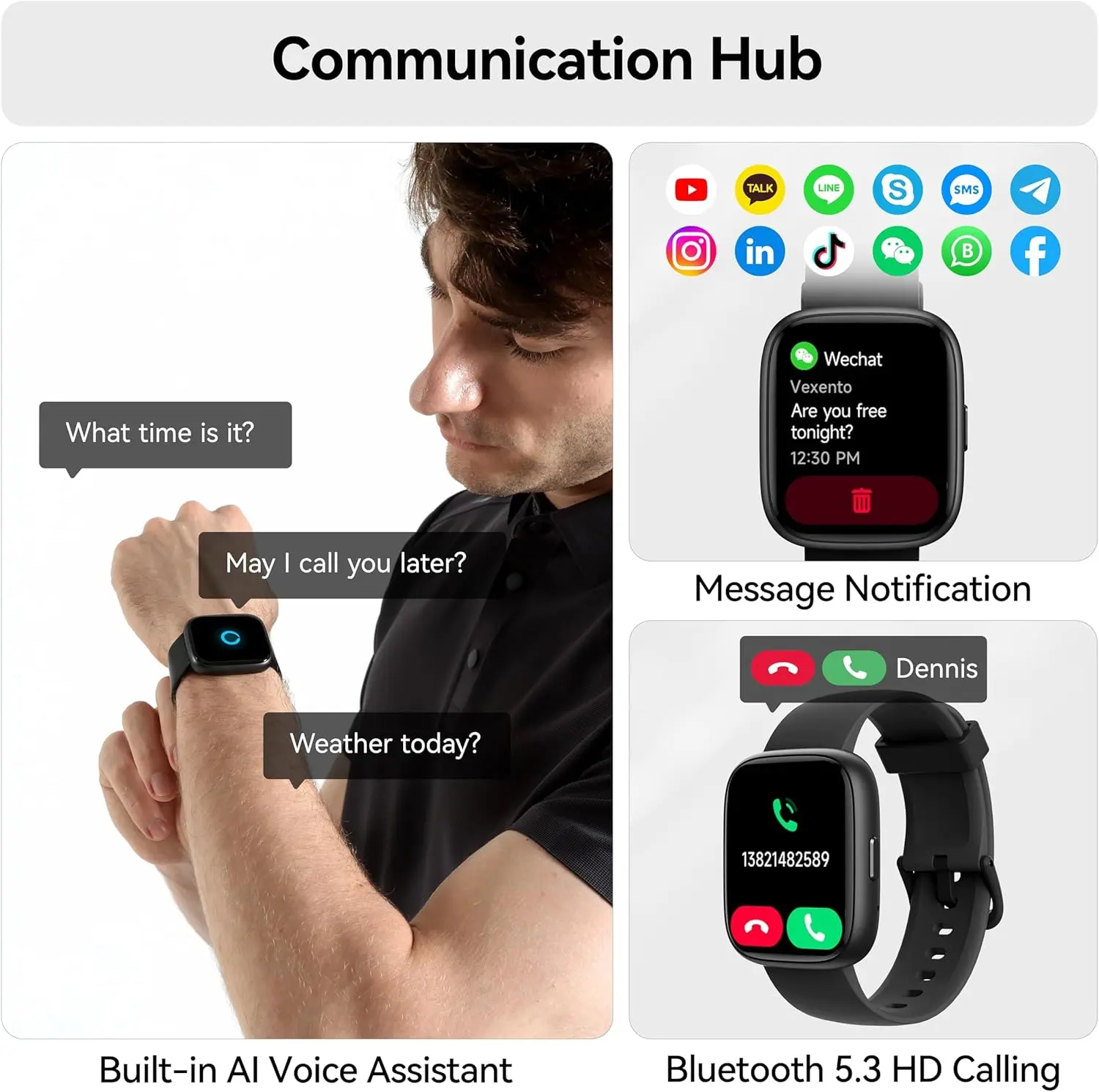 Fashion Touch Screen Smart Watch with Answer/Make Calls/Message ...
