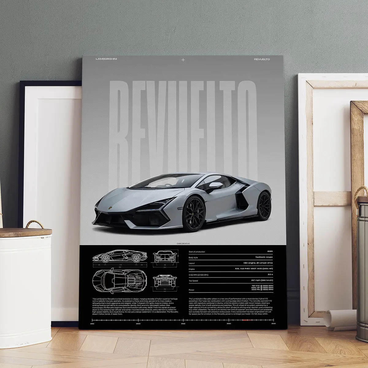1 Count Wooden Framed Canvas, Canvas Wall Art, Lamborghini Revuelto ...