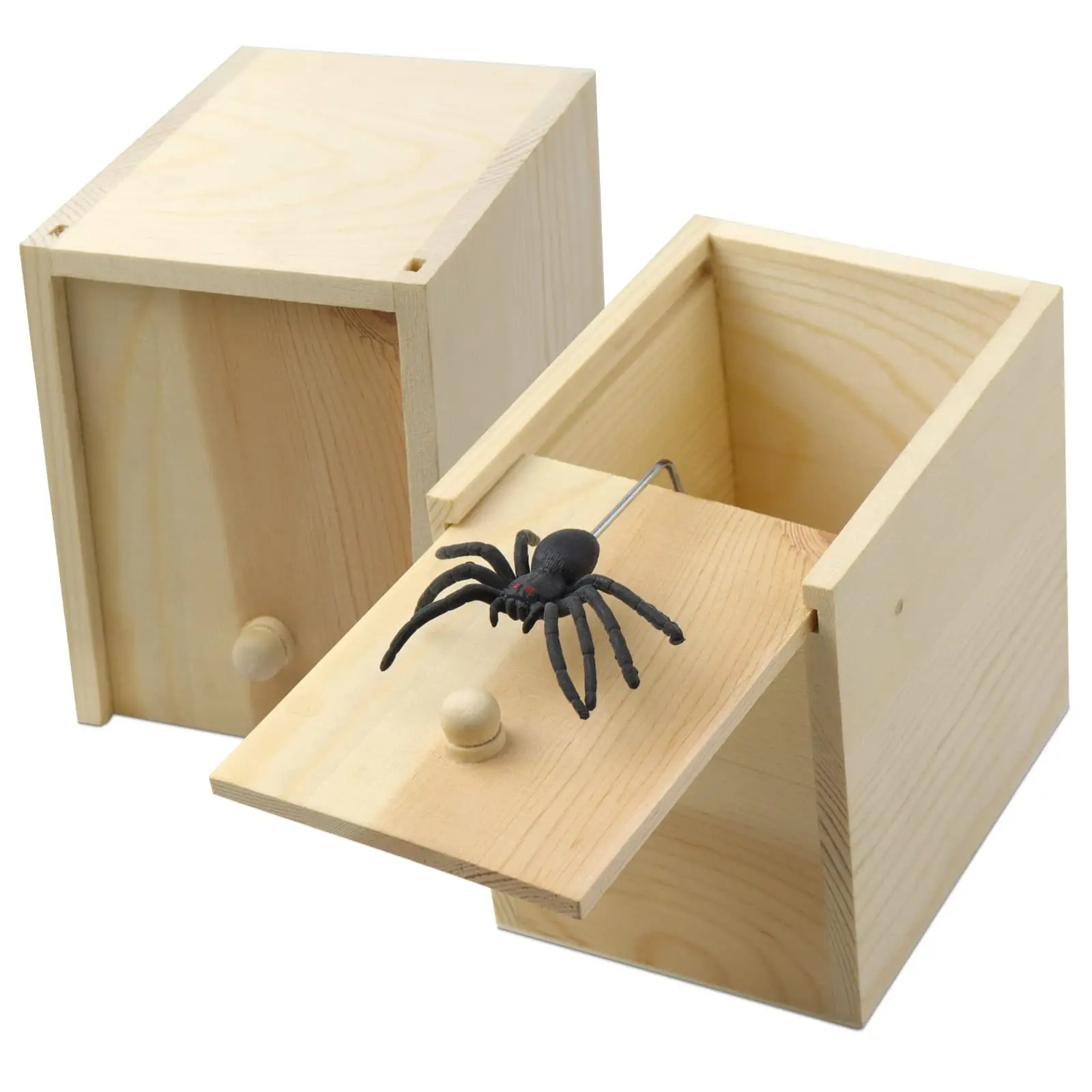 Handmade Wooden Spider Prank Box – Rubber Spider Surprise Toy for ...