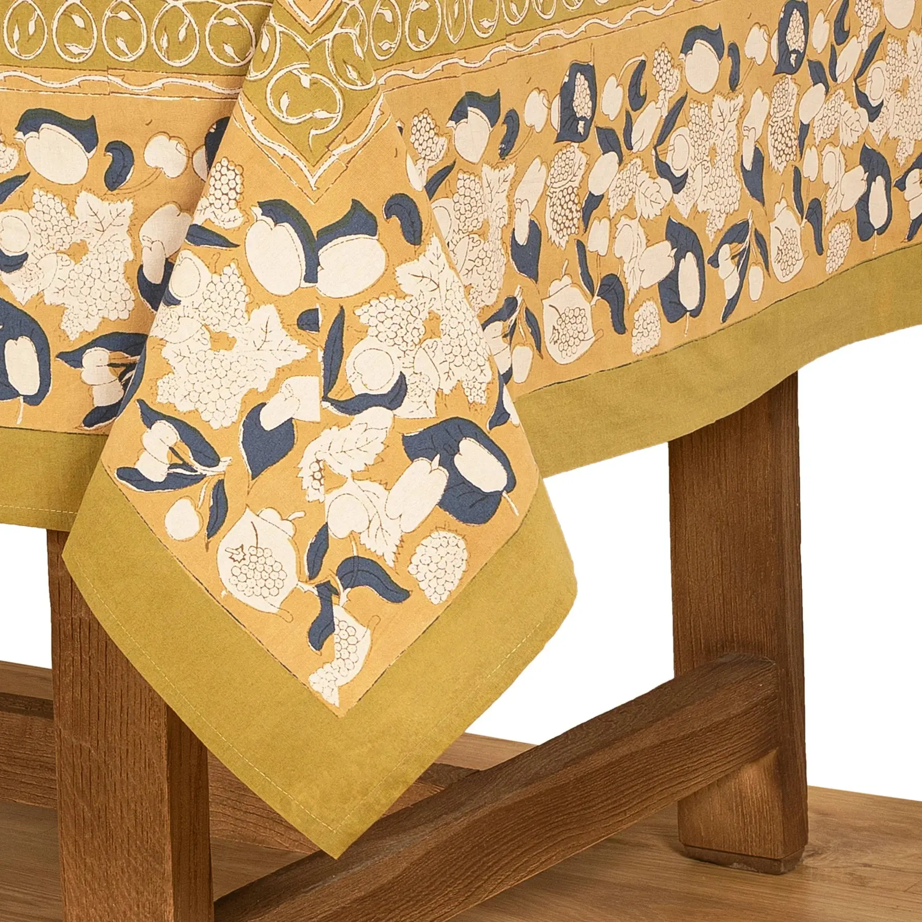 {Couleur Nature} Block Printed Tablecloth :: Forest Harvest :: Mustard ...