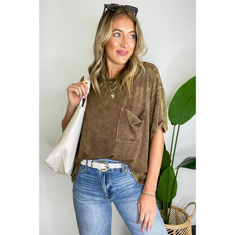 Rylee Mineral Wash Ribbed Relaxed Pocket Top - BACK IN STOCK | Holiday ...