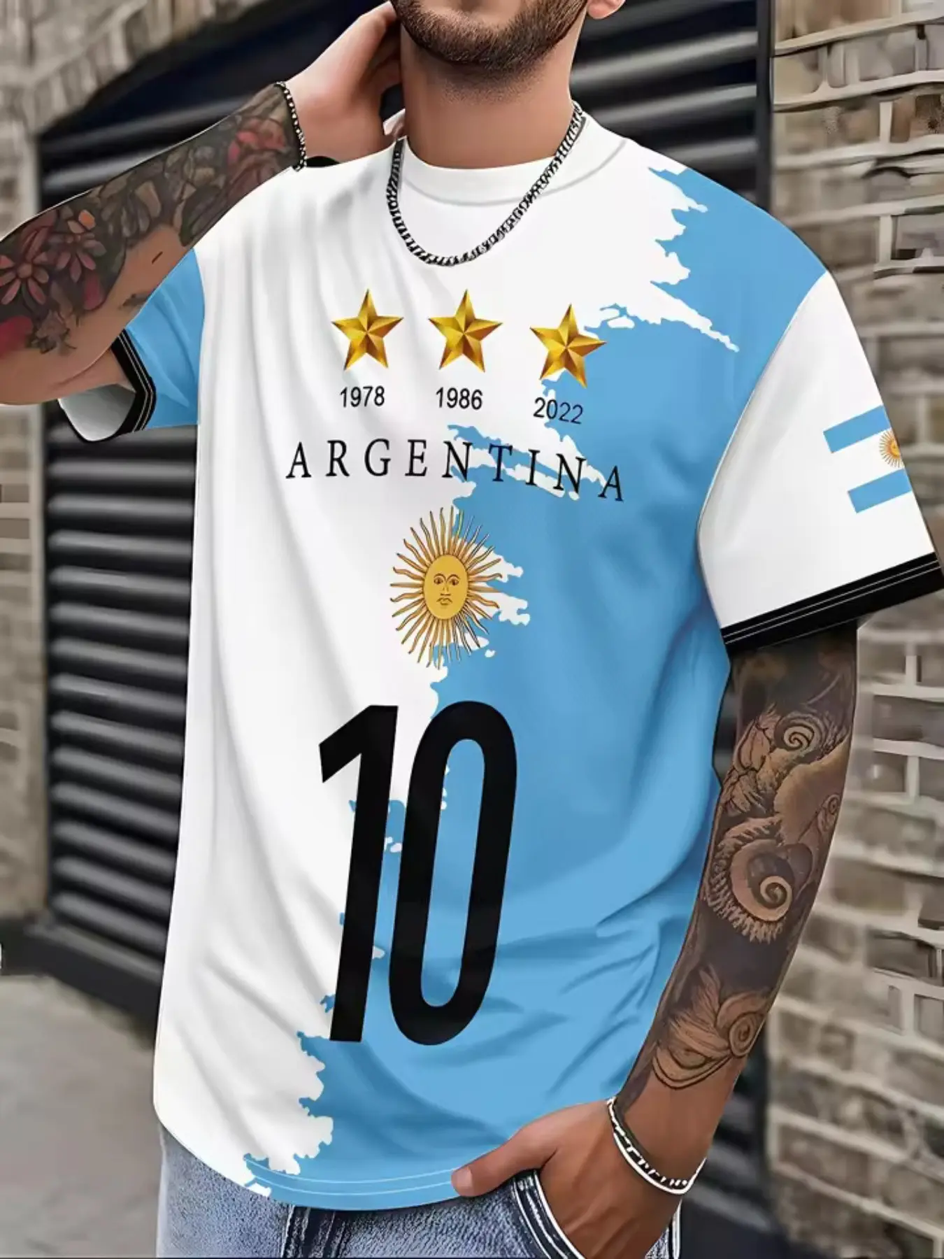 Men's Argentina National Team Football Graphic Pattern T-Shirt Tops ...