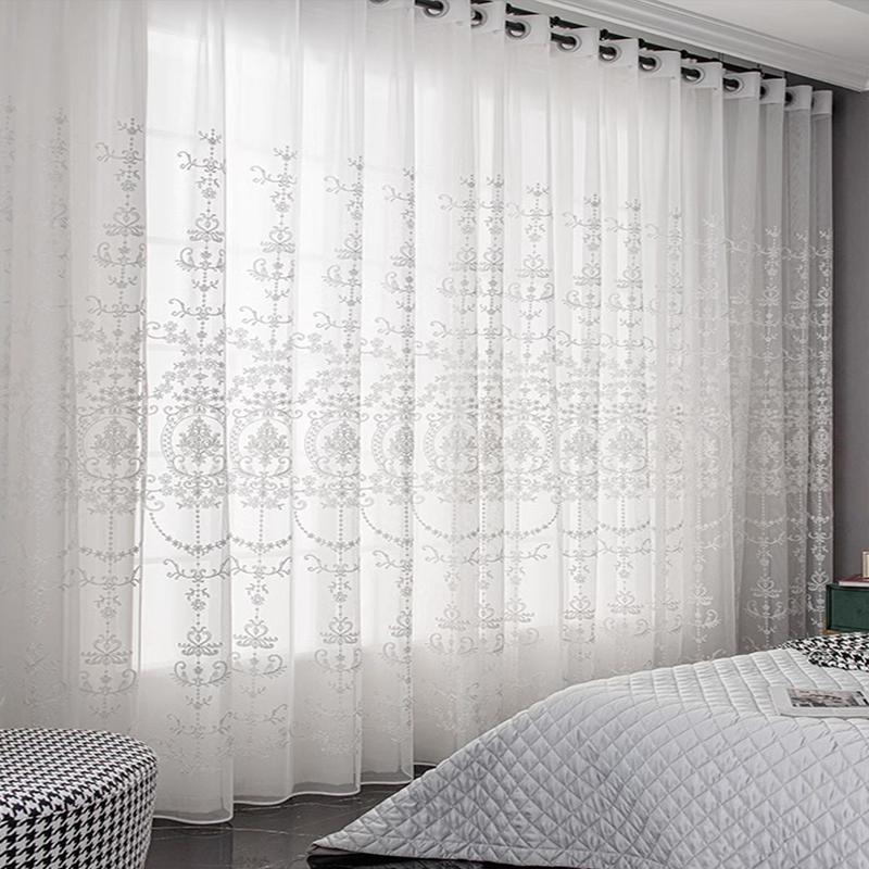 Floral Embroidery Curtain, 1 Count Modern Simple Window Curtain, Window ...