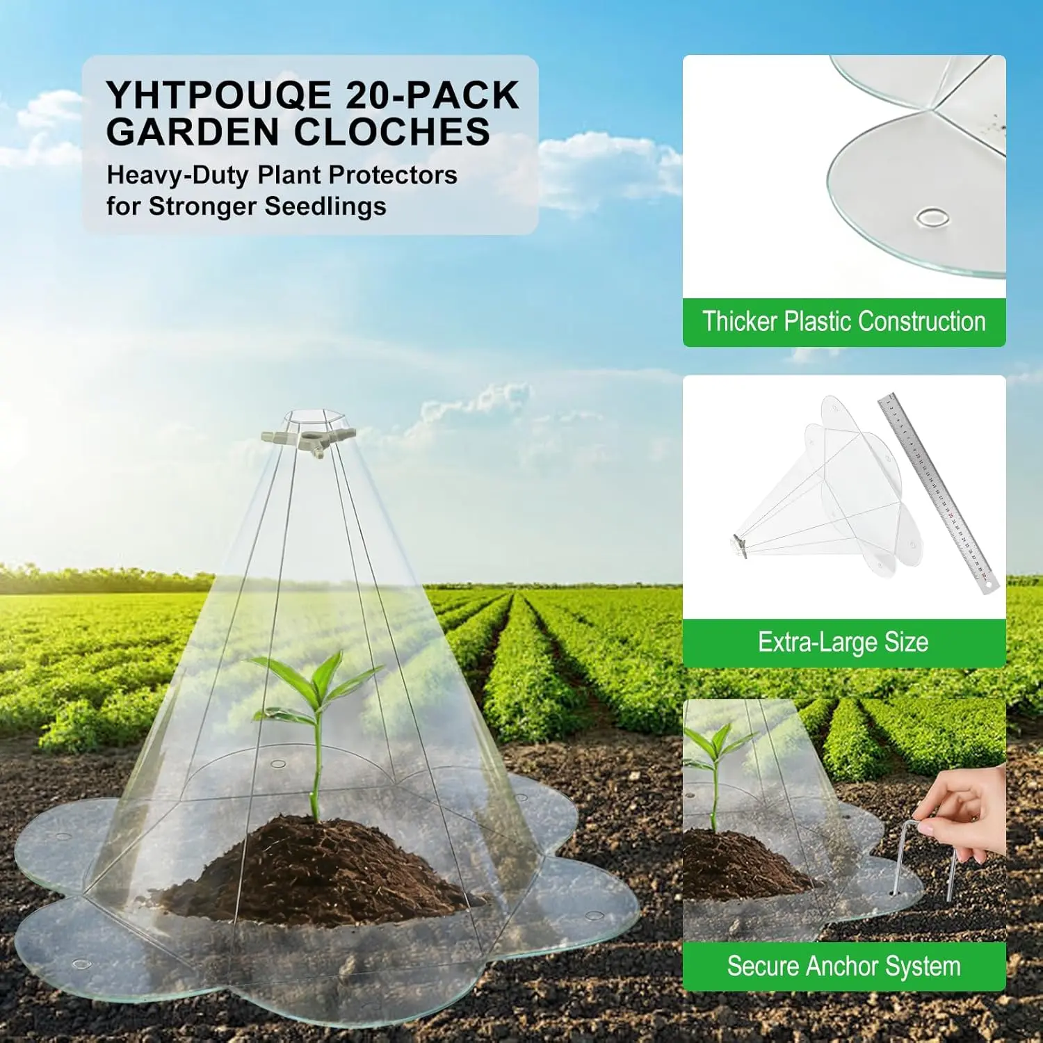 20 Pack Garden Cloches for Plants, Larger Plant Covers Freeze ...