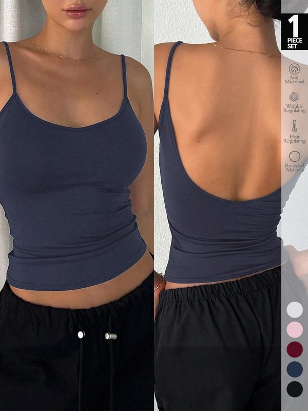 Women's Plain Backless Cami Top, Casual Solid Elegant Sleeveless ...