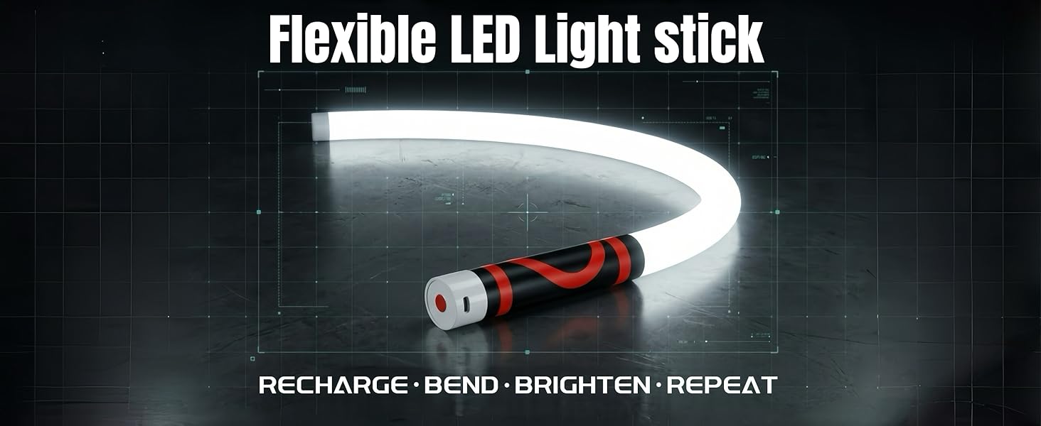 30-in Flexible Rechargeable LED Light Stick, Bendable High-Lumen Work ...