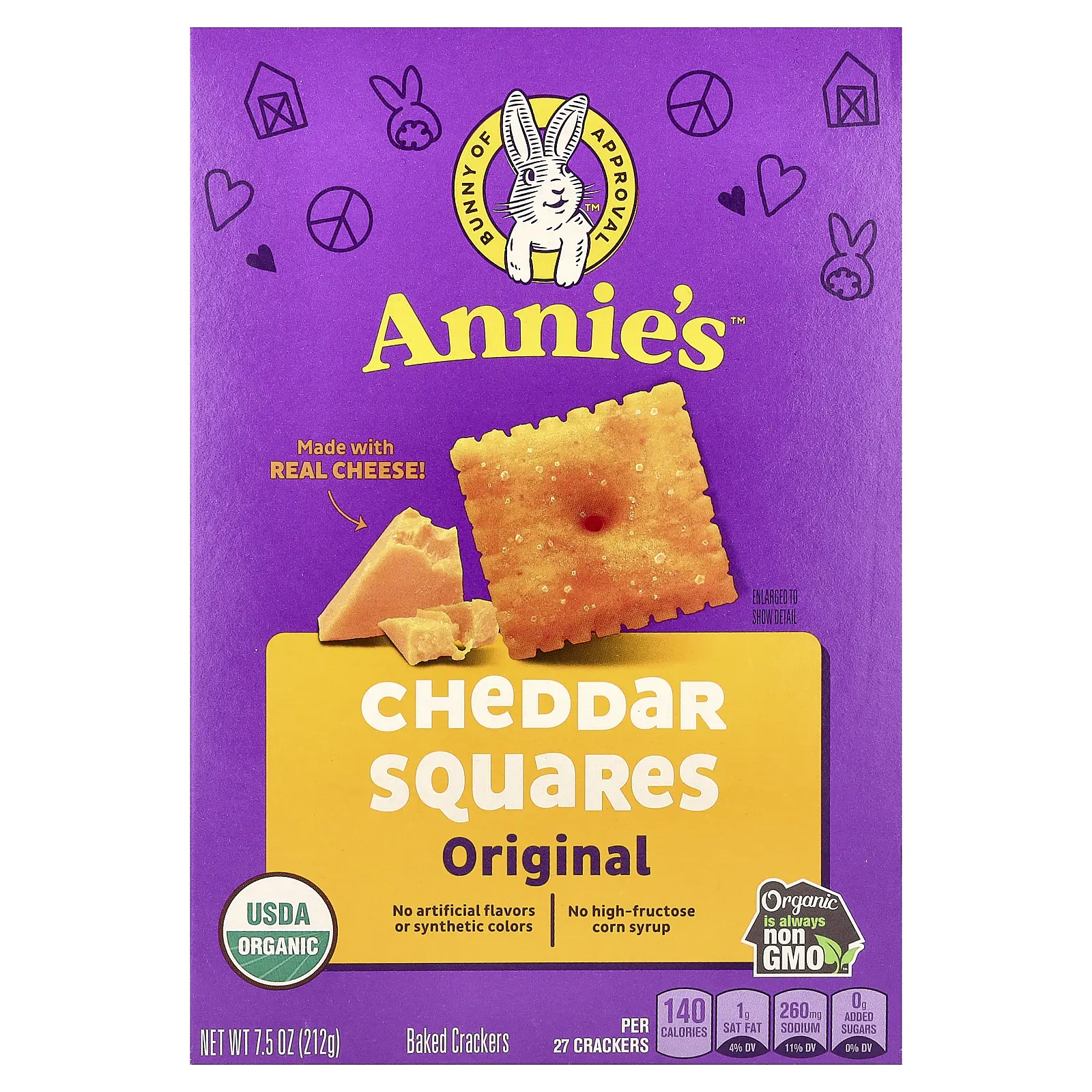Annie's Homegrown Organic Cheddar Squares, Original, 7.5 oz (213 g ...