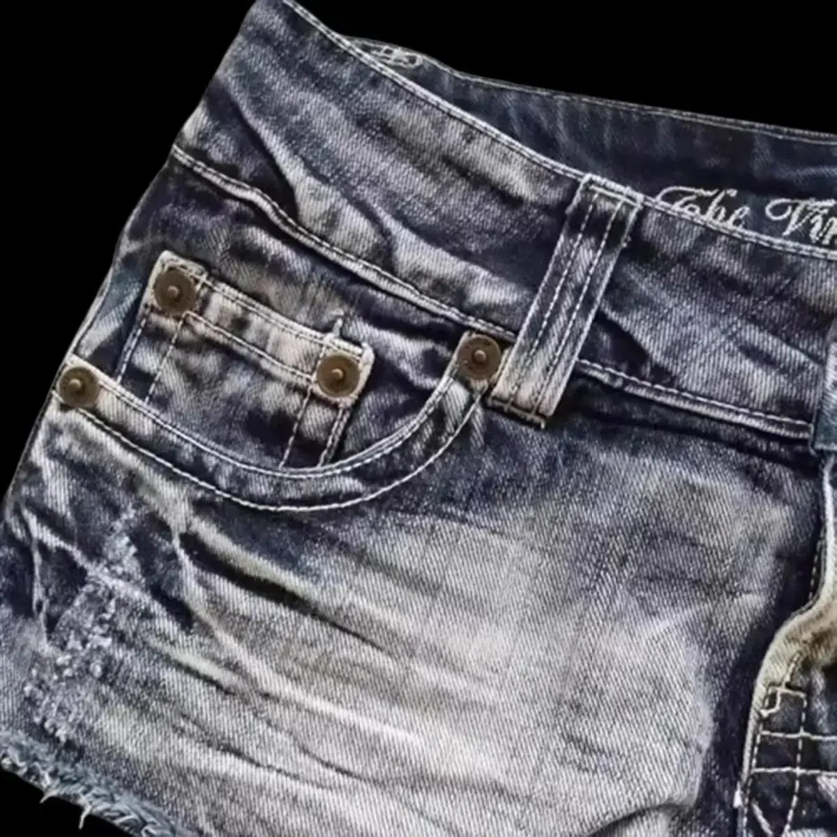 Women’s vintage washed denim shorts with national flag print, punk ...