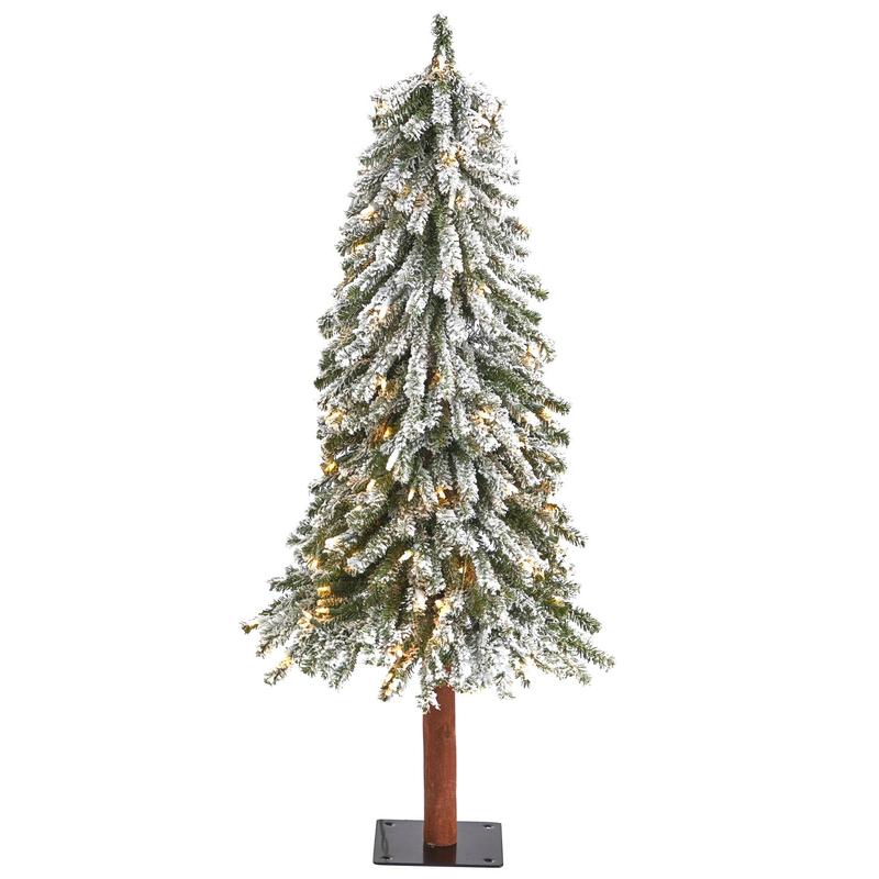 4’ Flocked Grand Alpine Artificial Christmas Tree with 100 Lights and ...